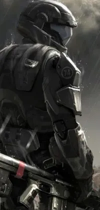 ODST Soldier Battling Rain Phone Live Wallpaper - free download