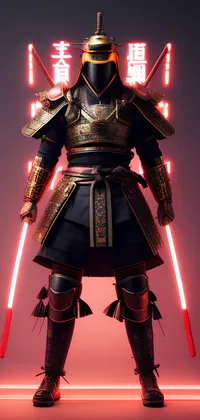 Neon Samurai with Helmet Live Wallpaper - free download